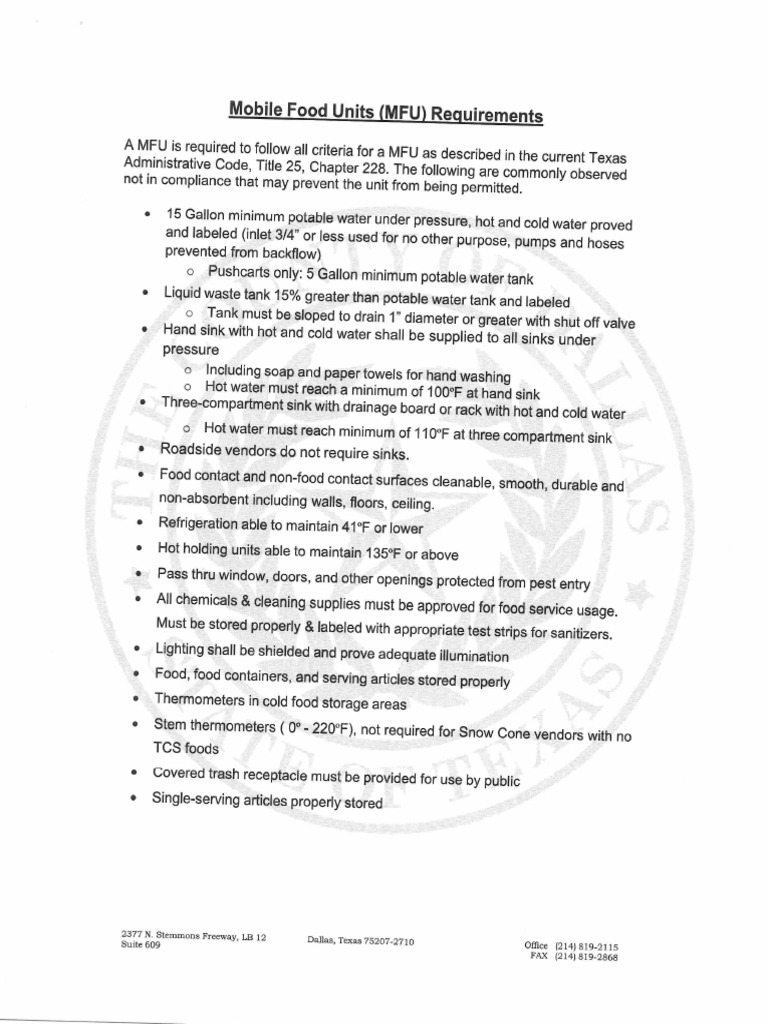 Food Truck Requirements | PDF