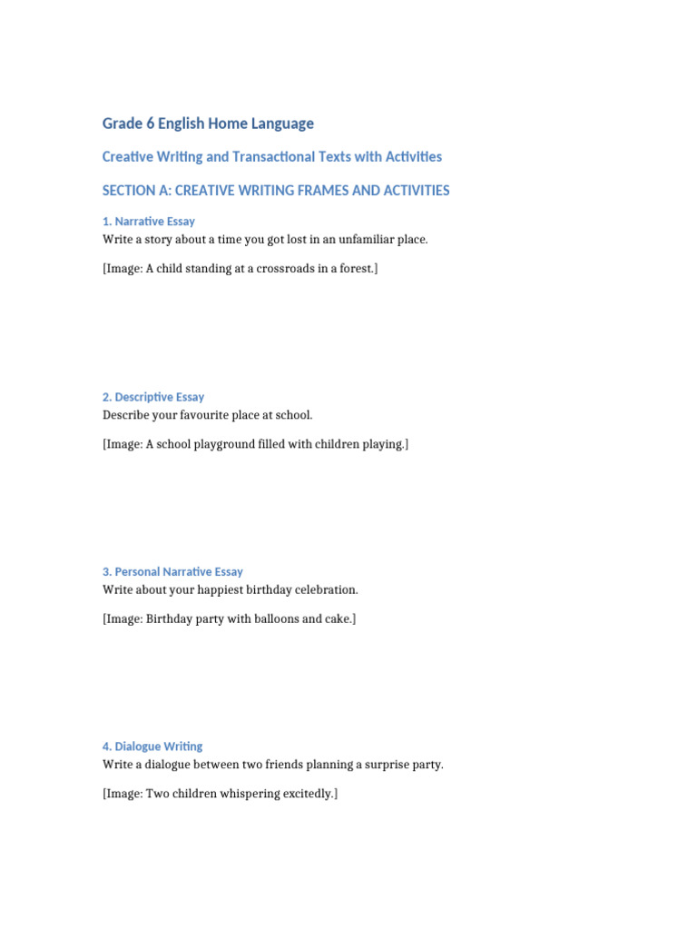 Grade 6 English Writing Activities | PDF