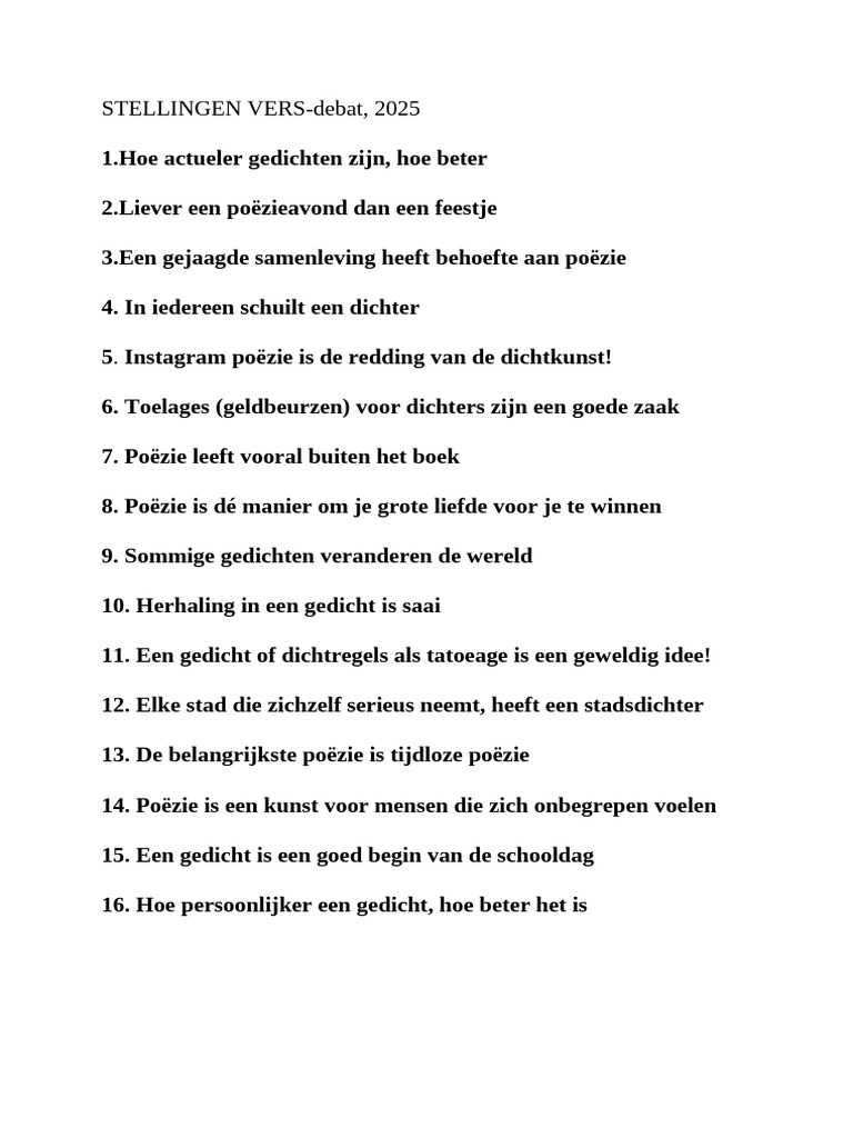 Poezie, Debaten Essay, Stellingen, 2025 | PDF