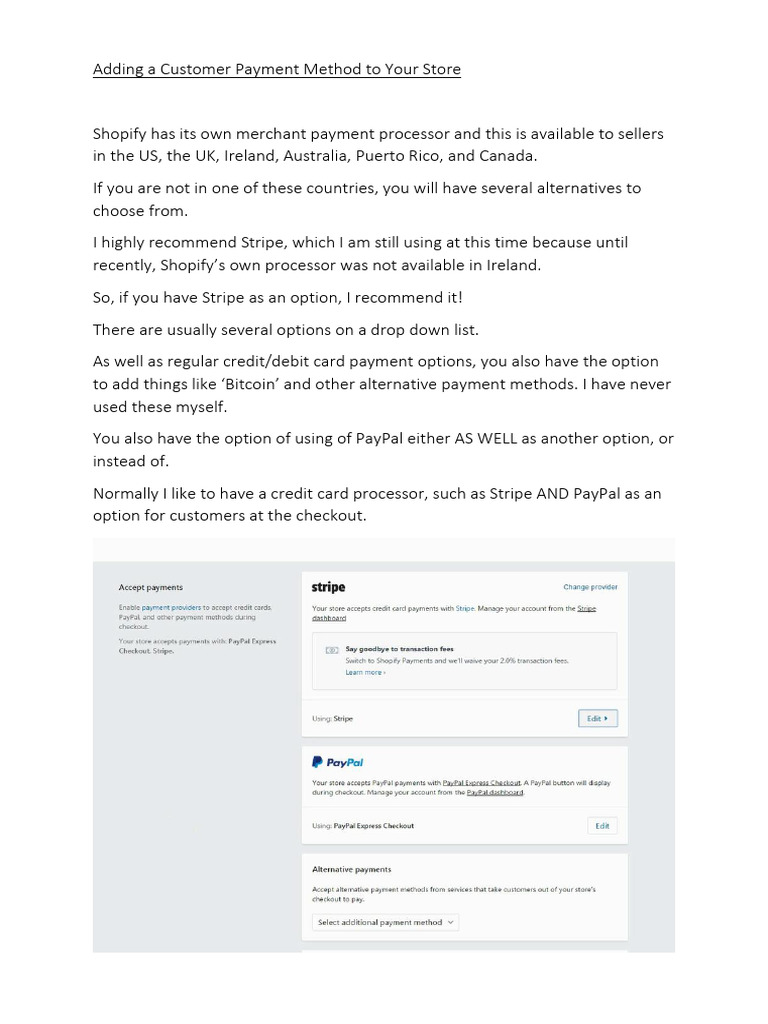 Adding Payment Methods on Shopify | PDF