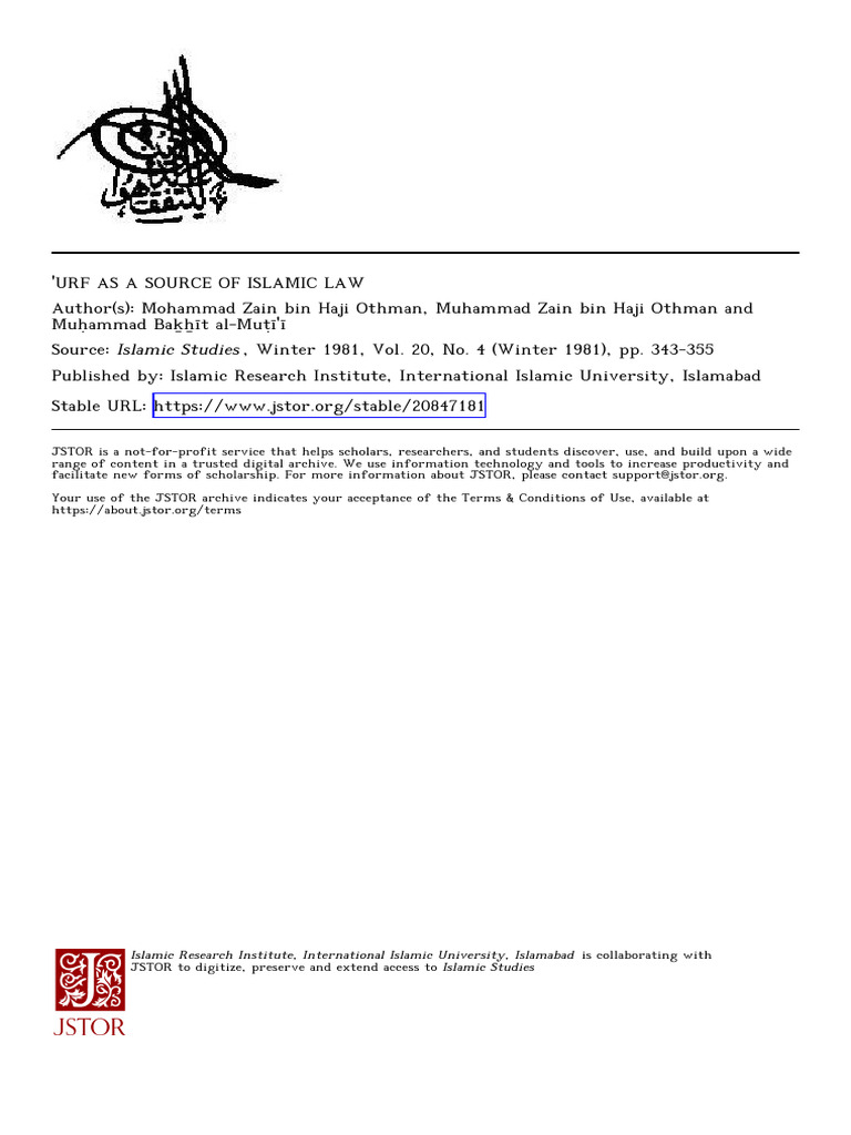 Urf's Role in Islamic Law Development | PDF | Quran | Islam