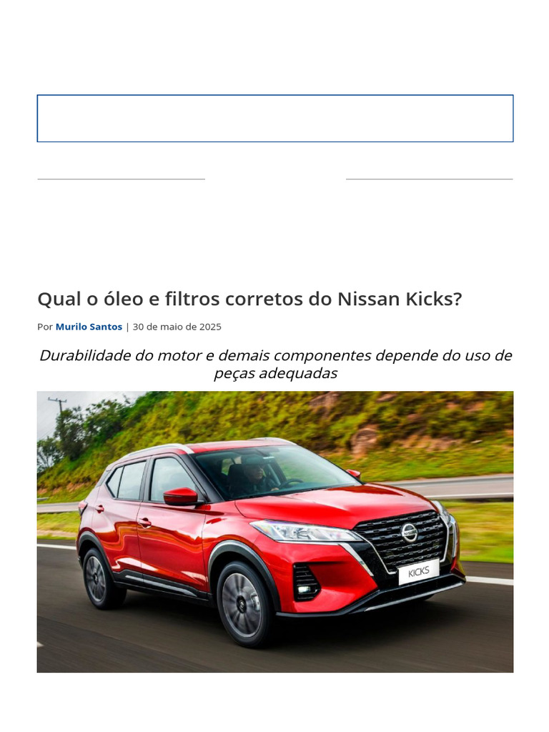 Qual o Óleo e Filtros Corretos Do Nissan Kicks | PDF