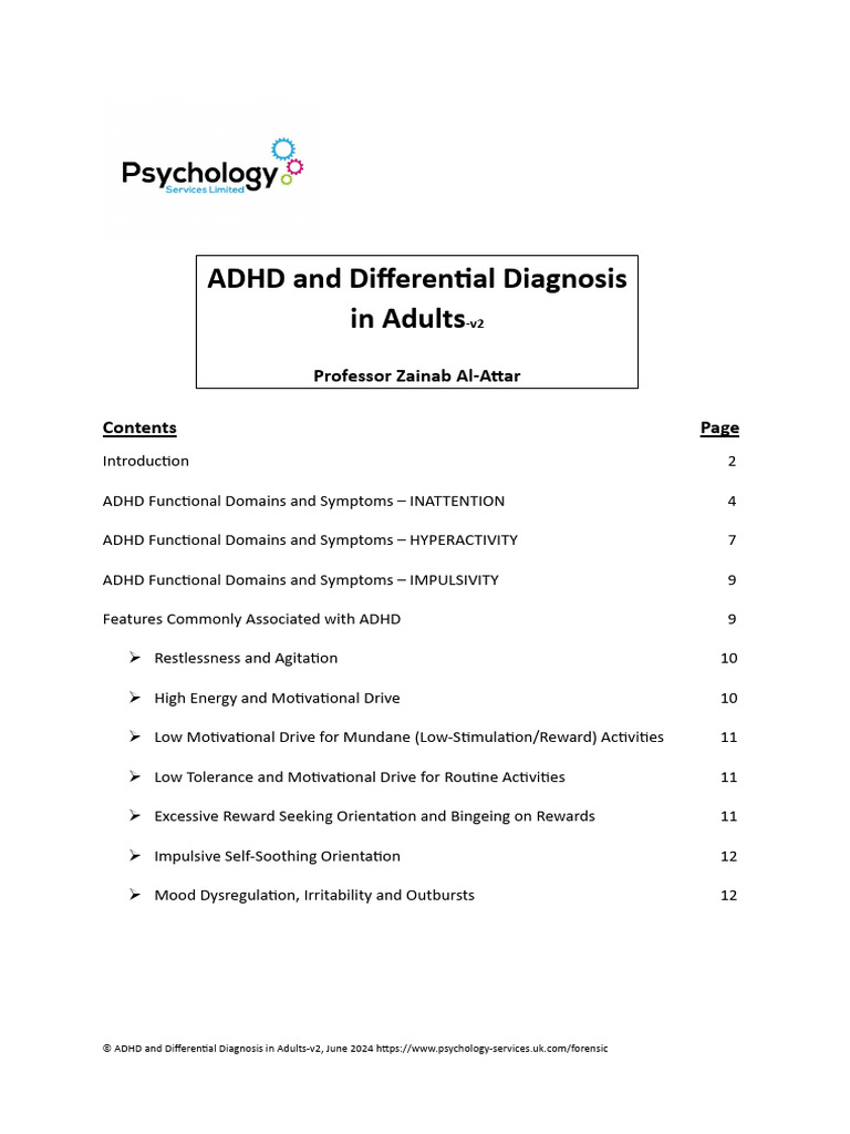 ADHD Differential Diagnosis in Adults | PDF | Attention Deficit ...