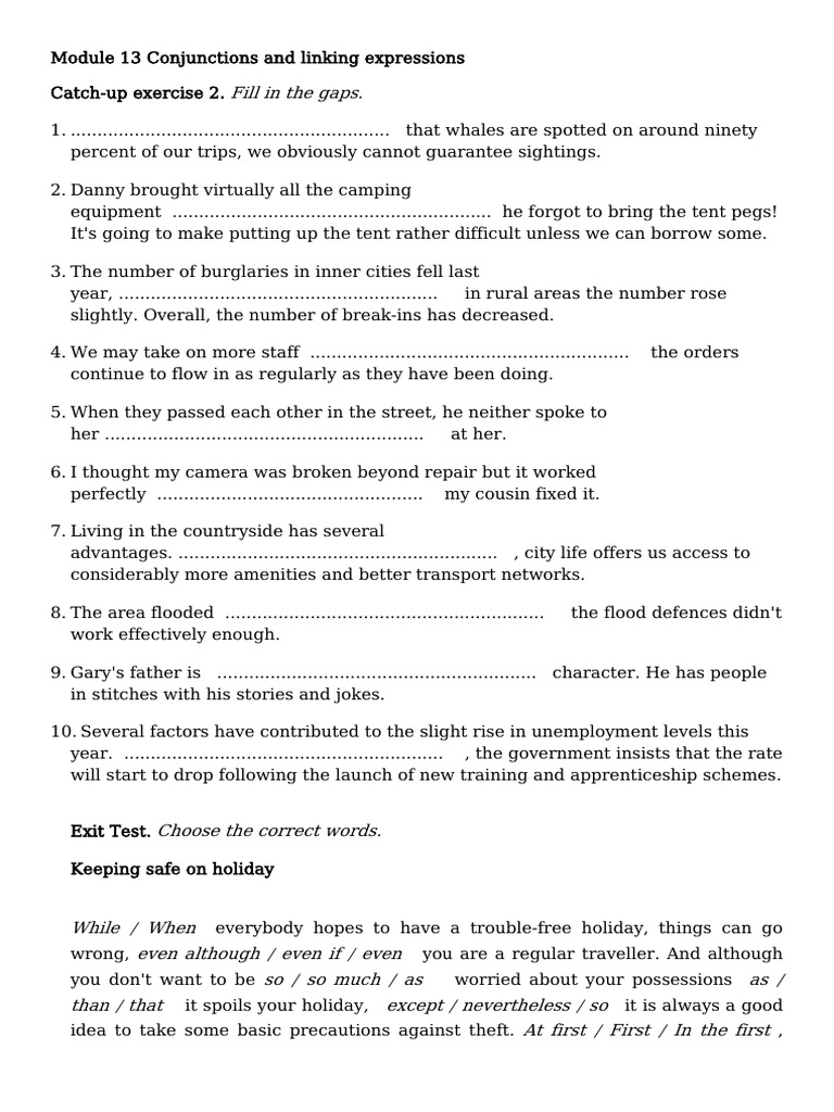 REVISION_Module 13 Conjunctions and linking expressions | PDF