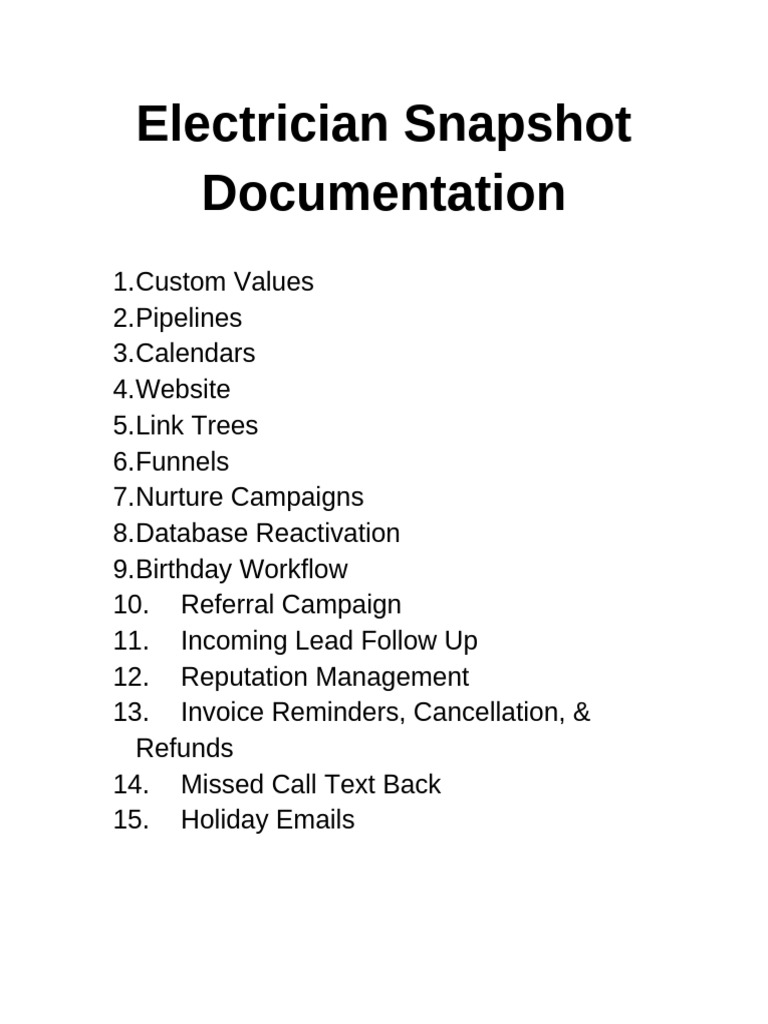 Electrician Snapshot Documentation | PDF | Reputation | Automation