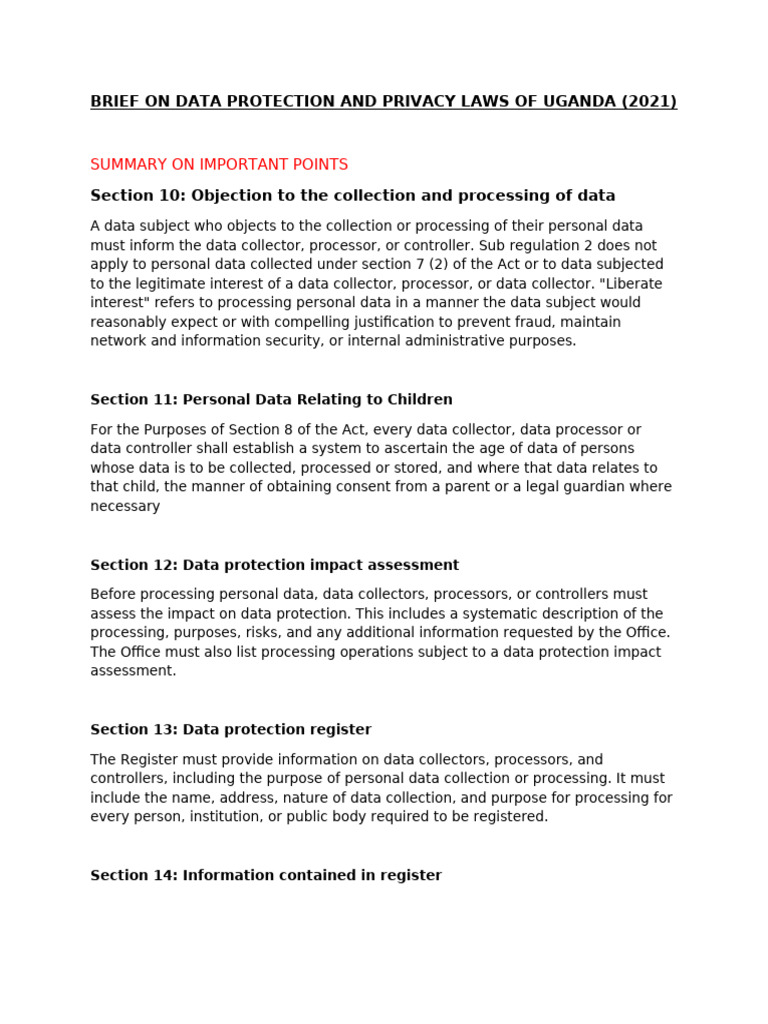 Brief On Data Protection Laws Ug | PDF | Regulatory Compliance | Complaint