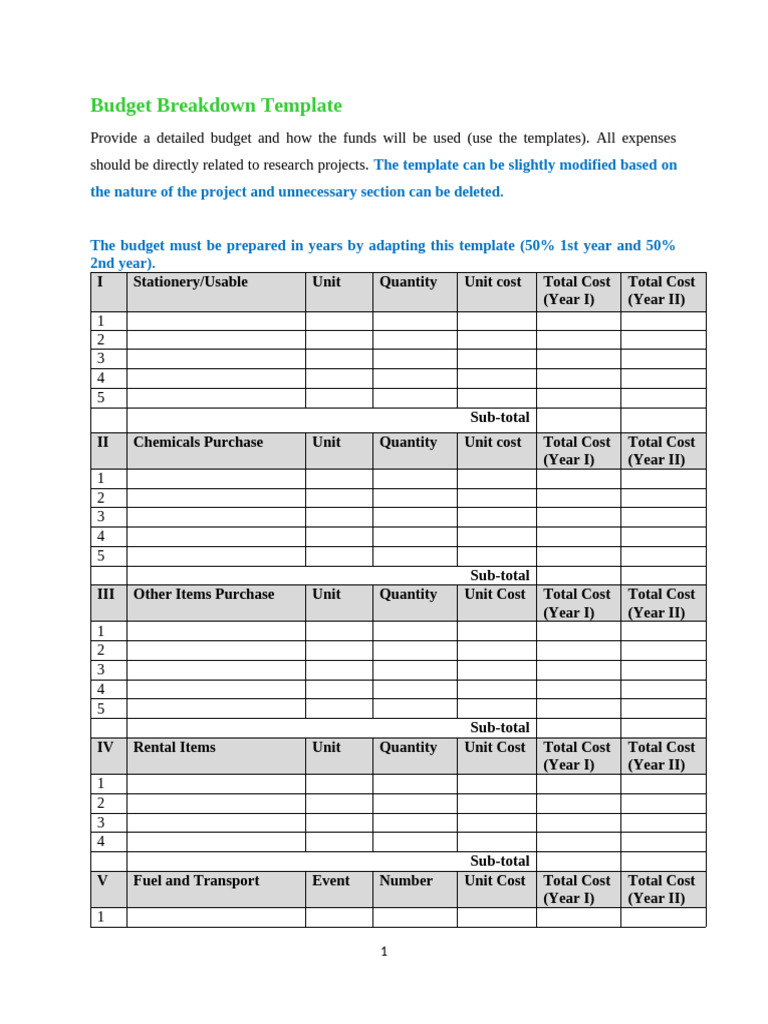 Research Proposal Budget Template | PDF