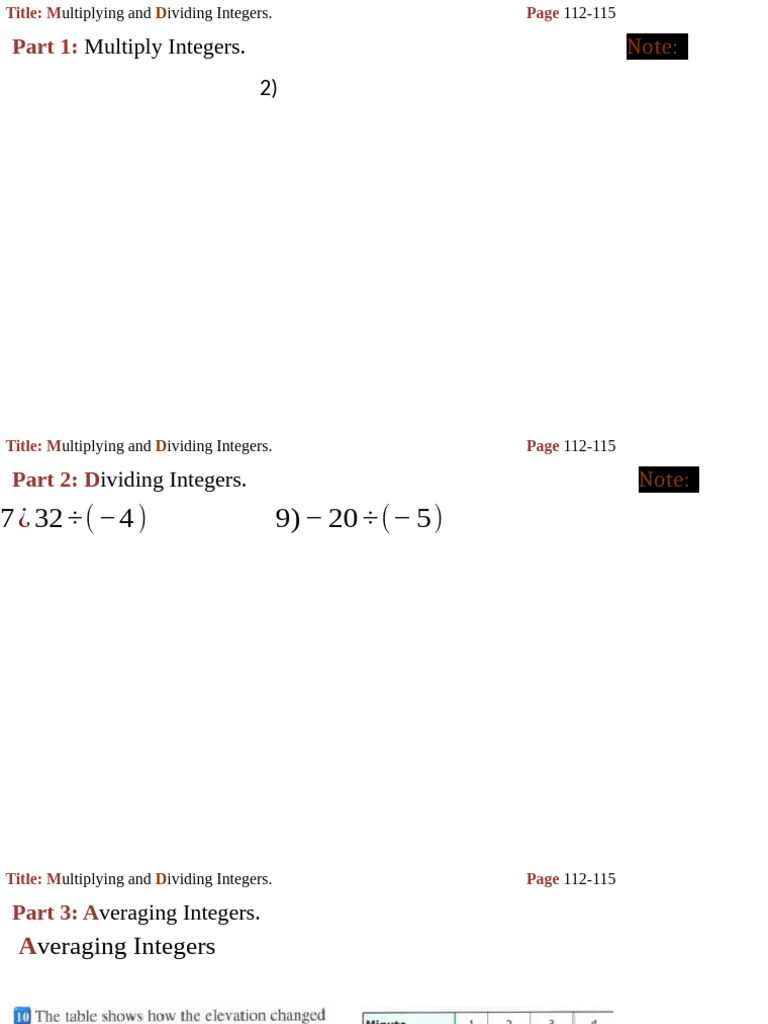 3-5 Multiplying and Dividing Integers | PDF