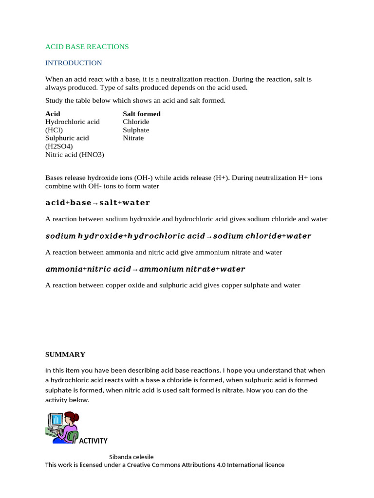 Acid-Base Reactions and Neutralization | PDF