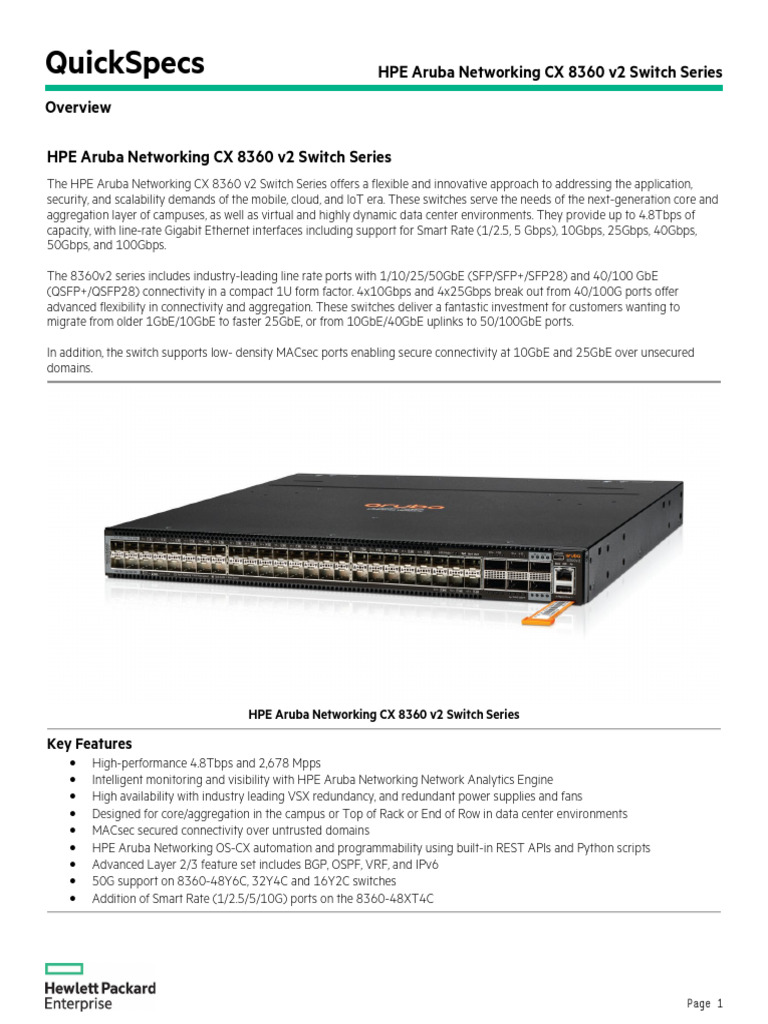 HPE Aruba CX 8360 v2 Datasheet | PDF | I Pv6 | Ip Address