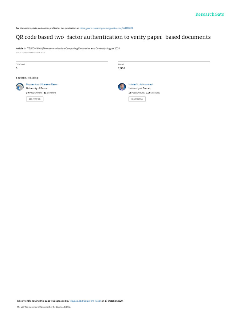 4QR Code Based Two-Factor Authentication To Verify | PDF | Qr Code | Cloud Computing