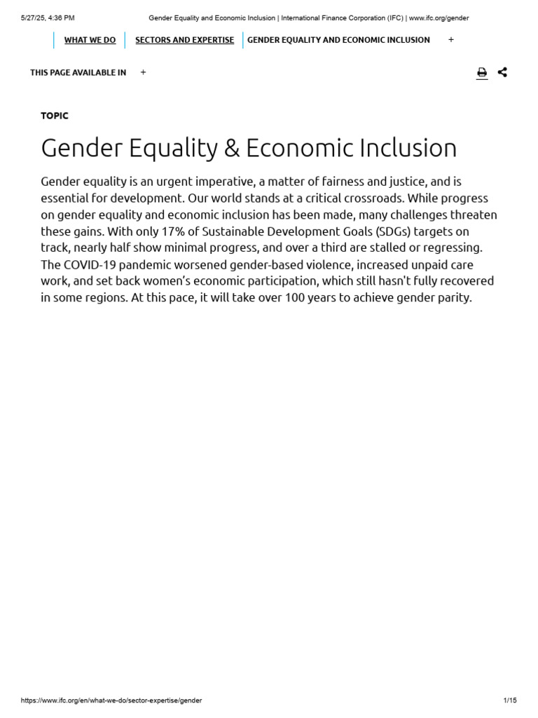 Gender Equality and Economic Inclusion - International Finance ...