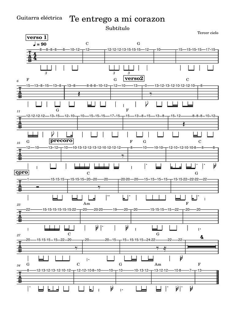 Te Entrego A Mi Corazon Tab Solo-Guitarra - Eléctrica | PDF | Música ...