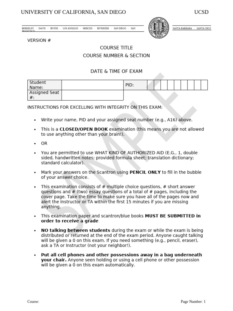 Sample Exam Cover Sheet - Sample - Word | PDF | Tests | Qualifications