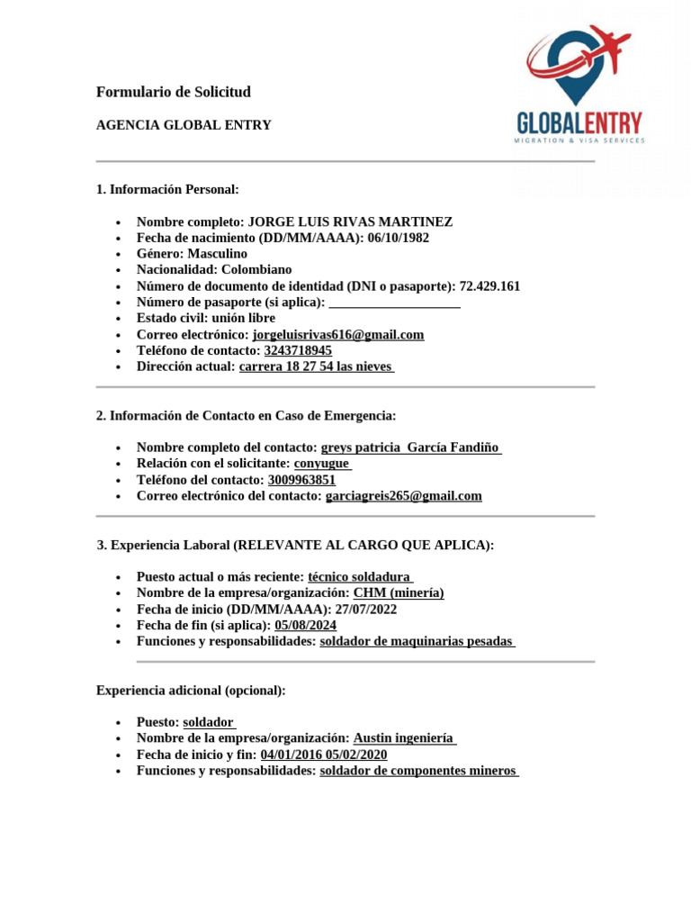 Formulario de Solicitud - Docx Jorge | PDF