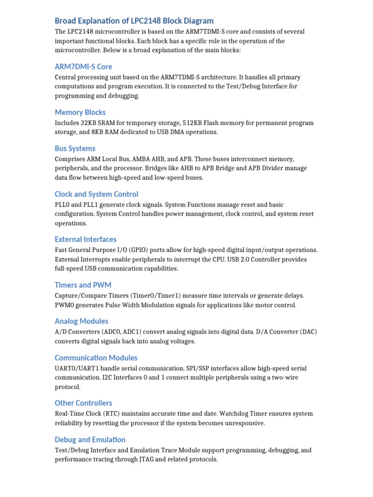 LPC2148 Block Diagram Explanation | PDF