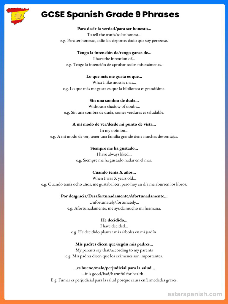 Spanish Grade 9 Phrases | PDF