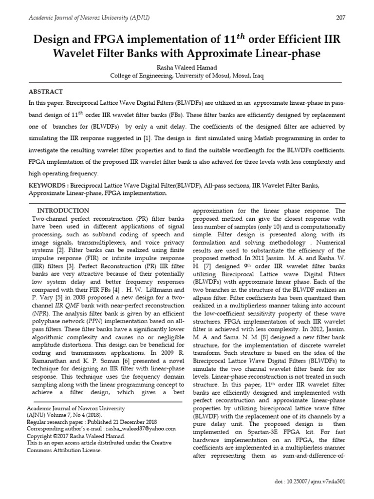 6 Design and FPGA Implementation of 〖11〗^Th Order Efficient IIR Wavelet ...