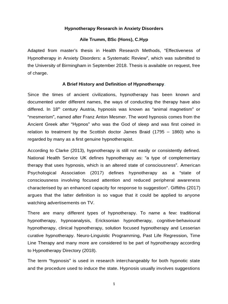 Cognitive Hypnotherapy for Anxiety | PDF | Hypnotherapy | Mental Disorder