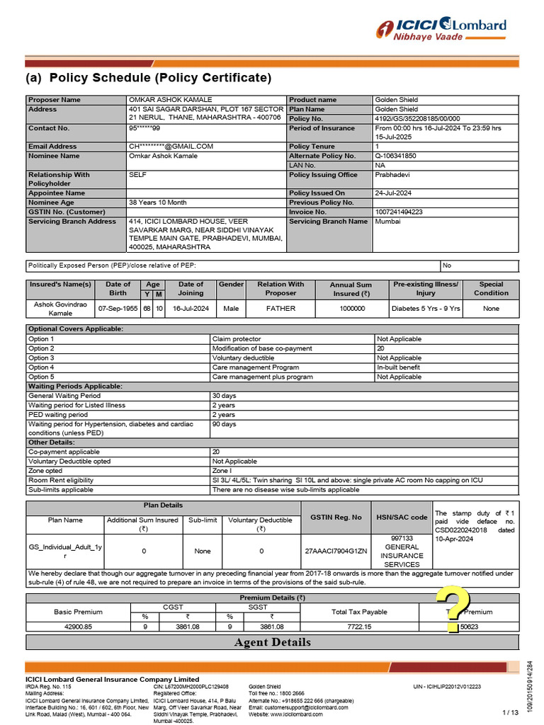 Consolidated Policy Schedule1 | PDF | Insurance | Hospital