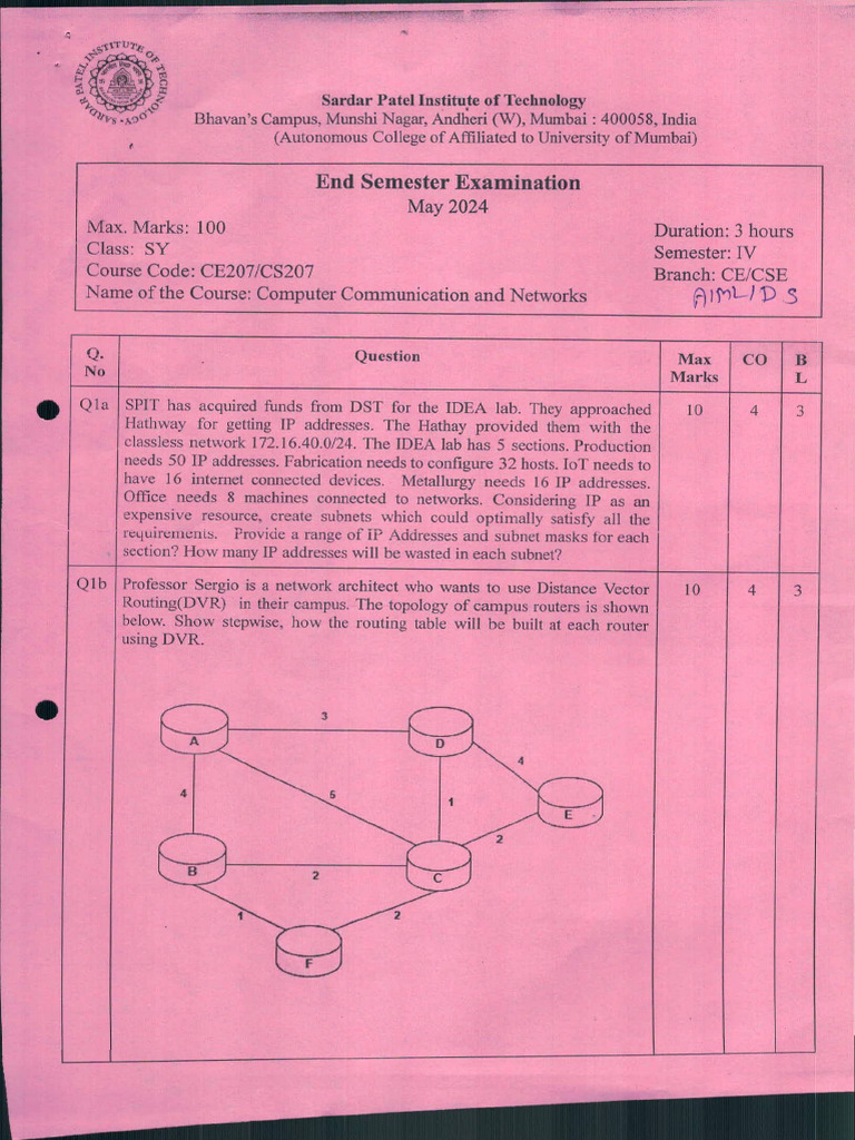 ESE-SE-CE, AIML, DS-Sem 4 - Computer Communication & Networks | PDF | Computer Network ...