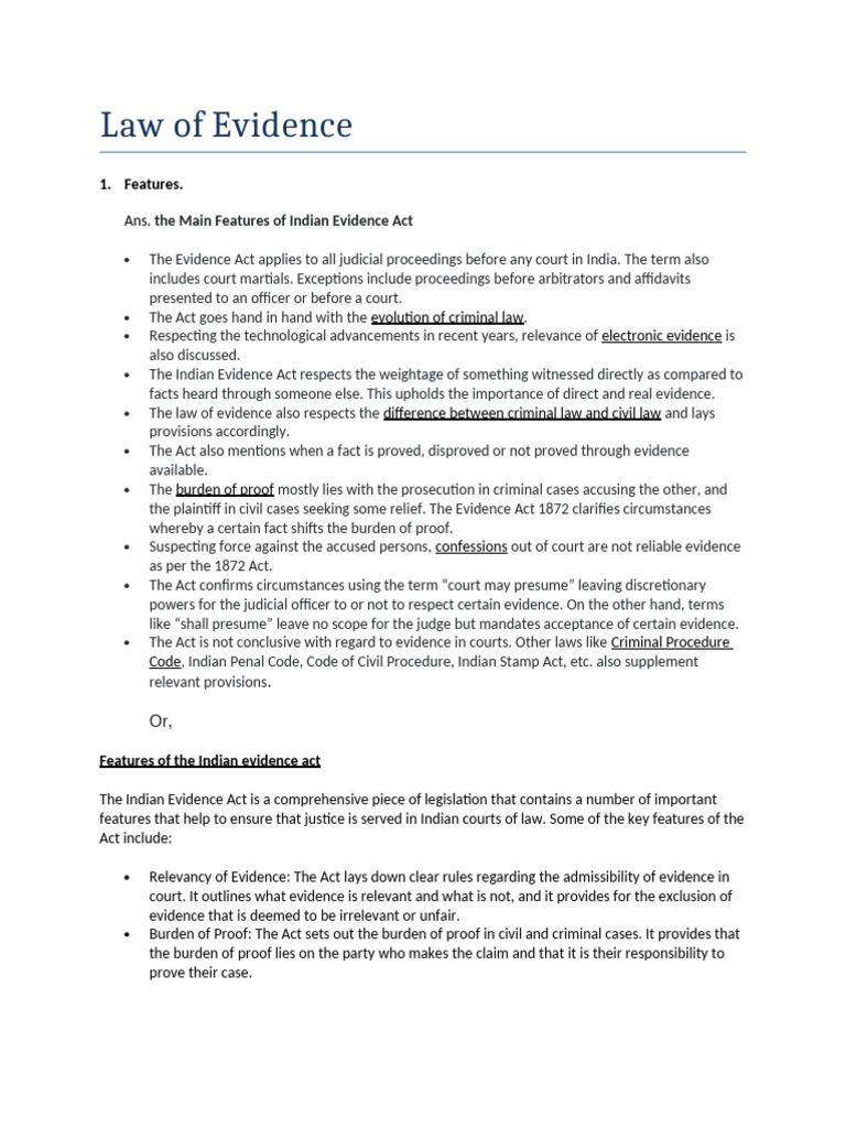 Law of Evidence | PDF | Evidence (Law) | Confession (Law)