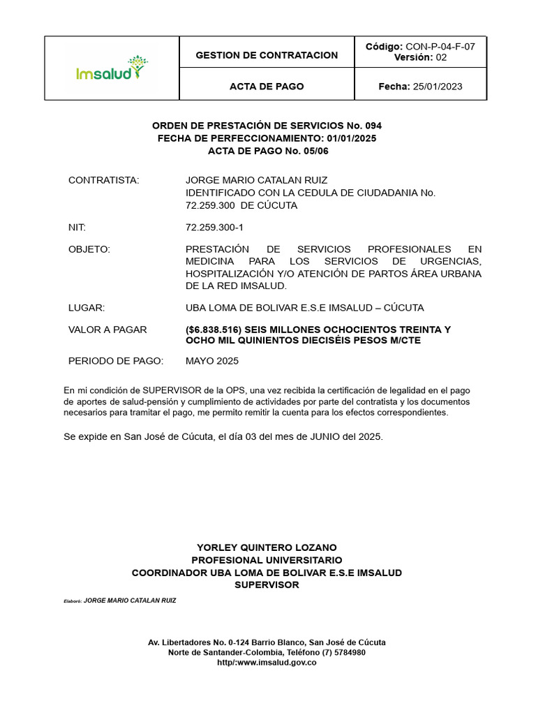 Cuenta de Cobro Catalan | PDF