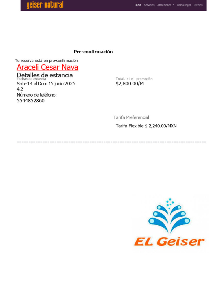 Reserva Pre-confirmada: Instrucciones de Pago | PDF