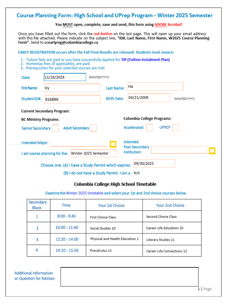 Winter 2025 Course Planning Form | PDF