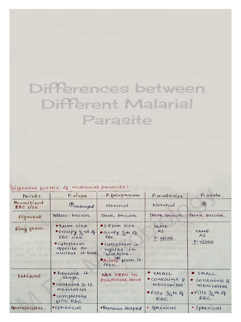 Differences in Malarial Parasite 2 | PDF