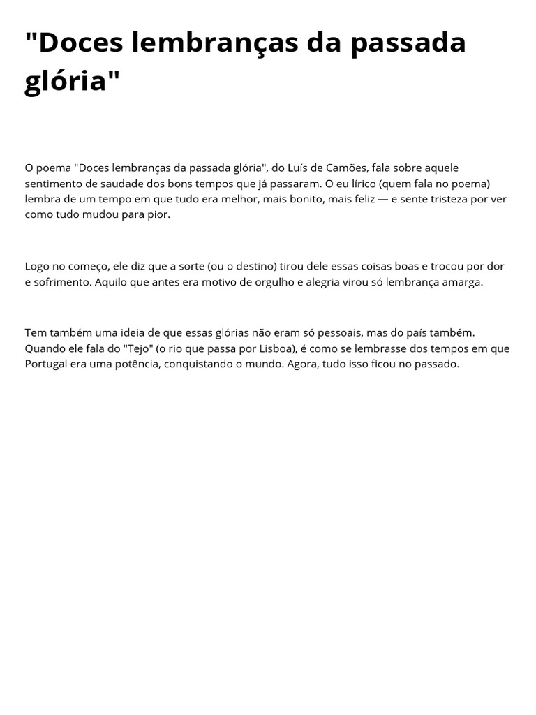 Lembranças da Glória Perdida | PDF