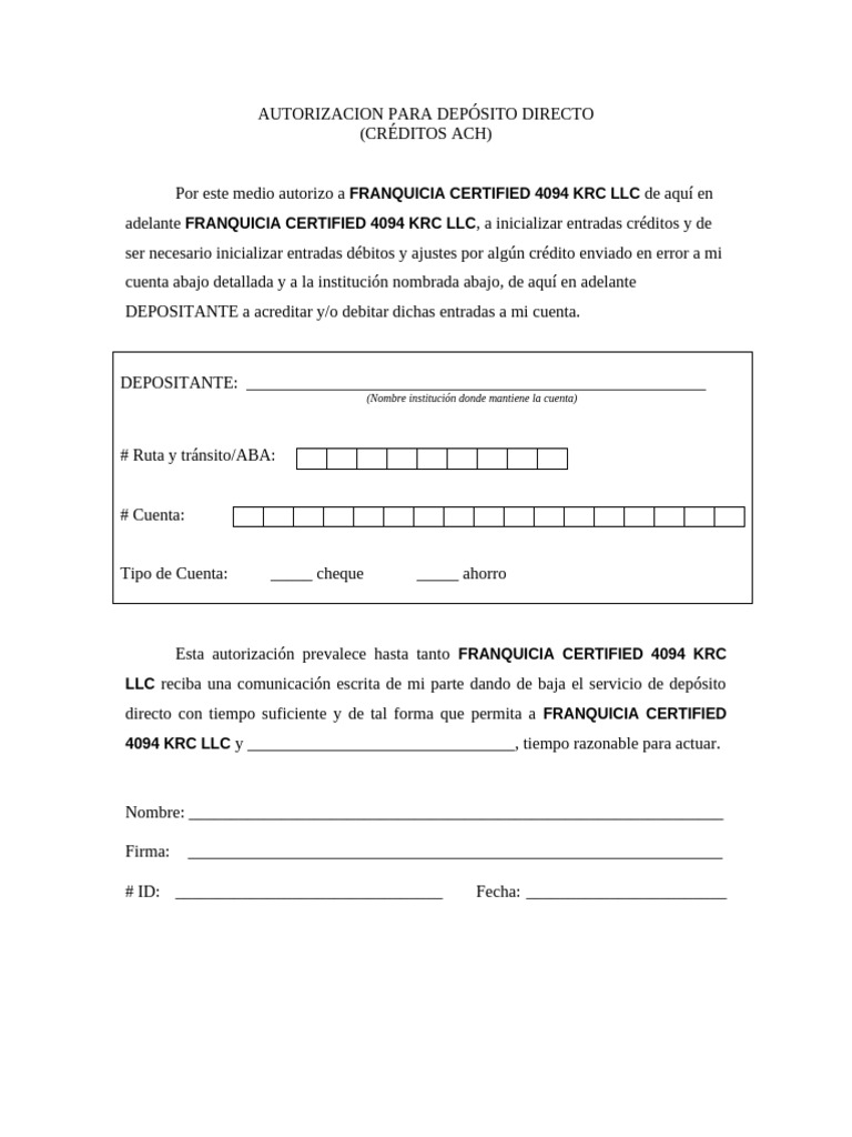 Acuerdo Deposito Directo 4094 KRC | PDF