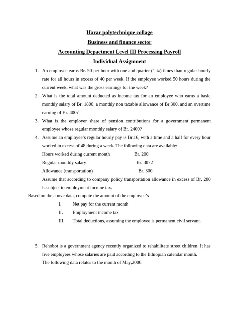 Payroll Individual Assignment Level III | PDF | Payroll | Public Finance