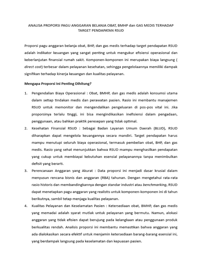 Analisa Proporsi Pagu Anggaran Belanja Obat, BMHP Dan Gas Medis ...