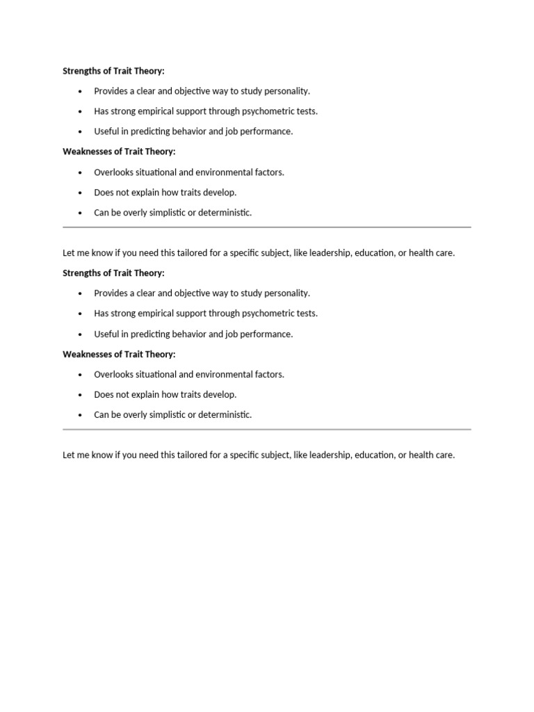 Strengths and Weaknesses of Trait Theory | PDF