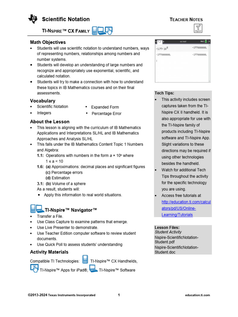 Teaching Scientific Notation with TI-Nspire | PDF | Mathematics