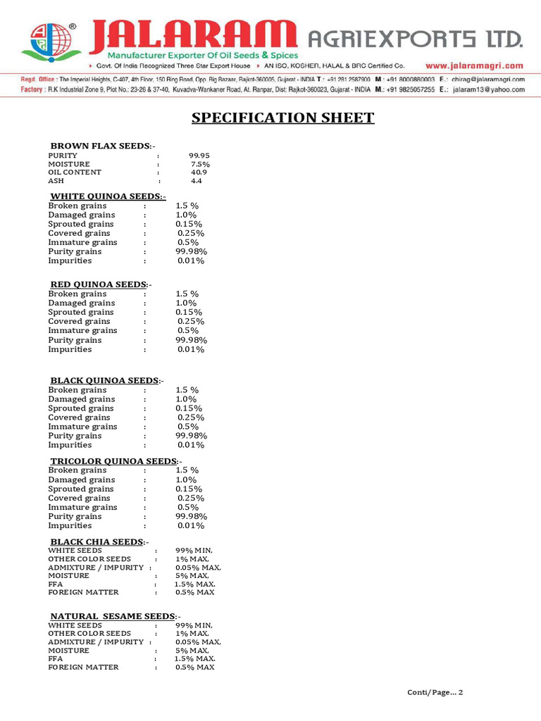 Jalaram Agriexports Seed Specifications | PDF | Agriculture | Botany