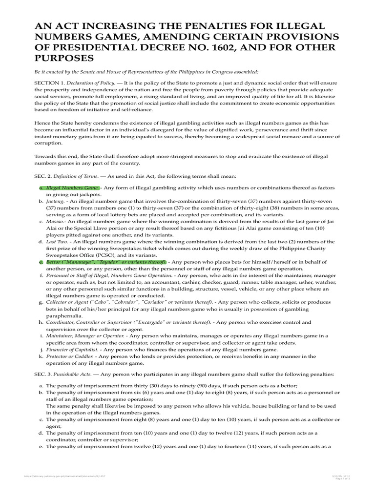 Republic Act No. 9287 - An Act Increasing The Penalties For Illegal ...