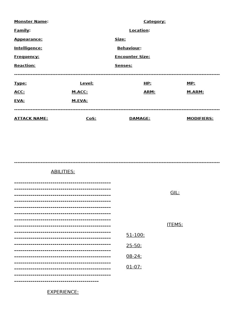 Monster Sheet | PDF