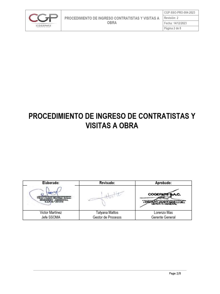 CGP SSO PRO 004 2023 Ingreso de Contratistas | PDF | Licencia de ...
