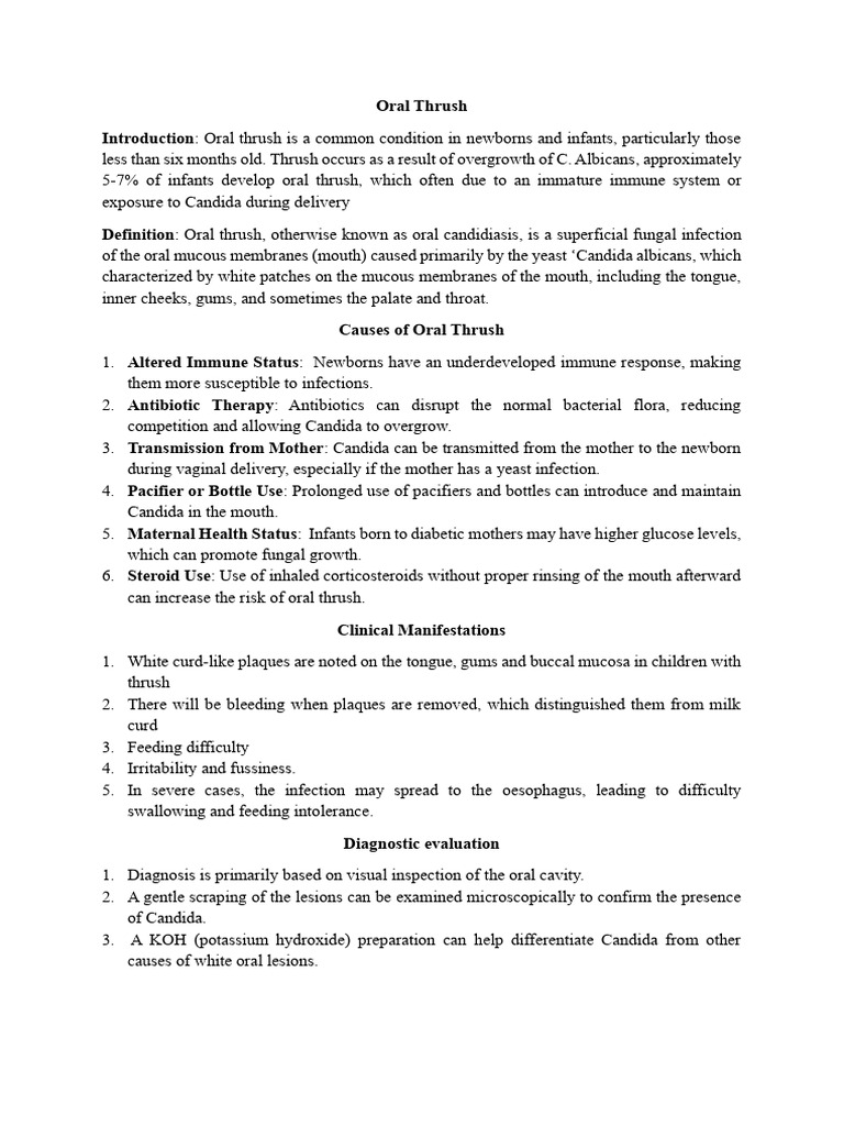 Care of The Infant (Oral Thrush & Clubfoots) | PDF | Candidiasis ...