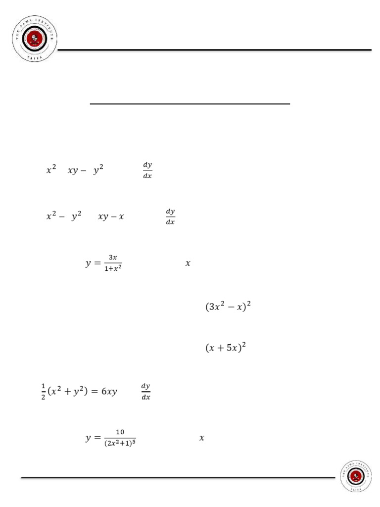 Elective Mathematics Assignment (Differentiation) | PDF