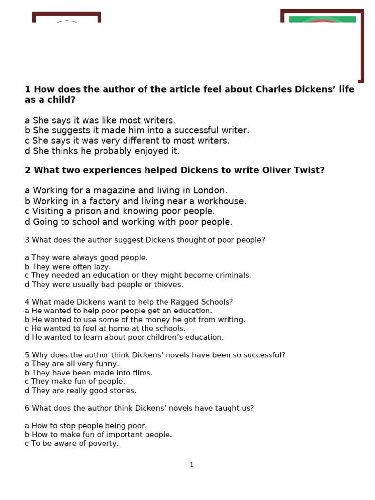 Texts Multiple Choices - Charles Dickens | PDF