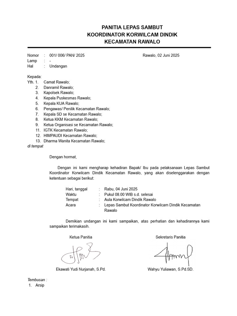 Surat Undangan Lepas Sambut | PDF