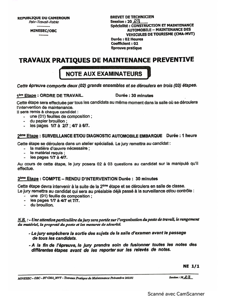 Tp. Maintenance Préventive (Bt. Cma-Mvt 2023) | PDF