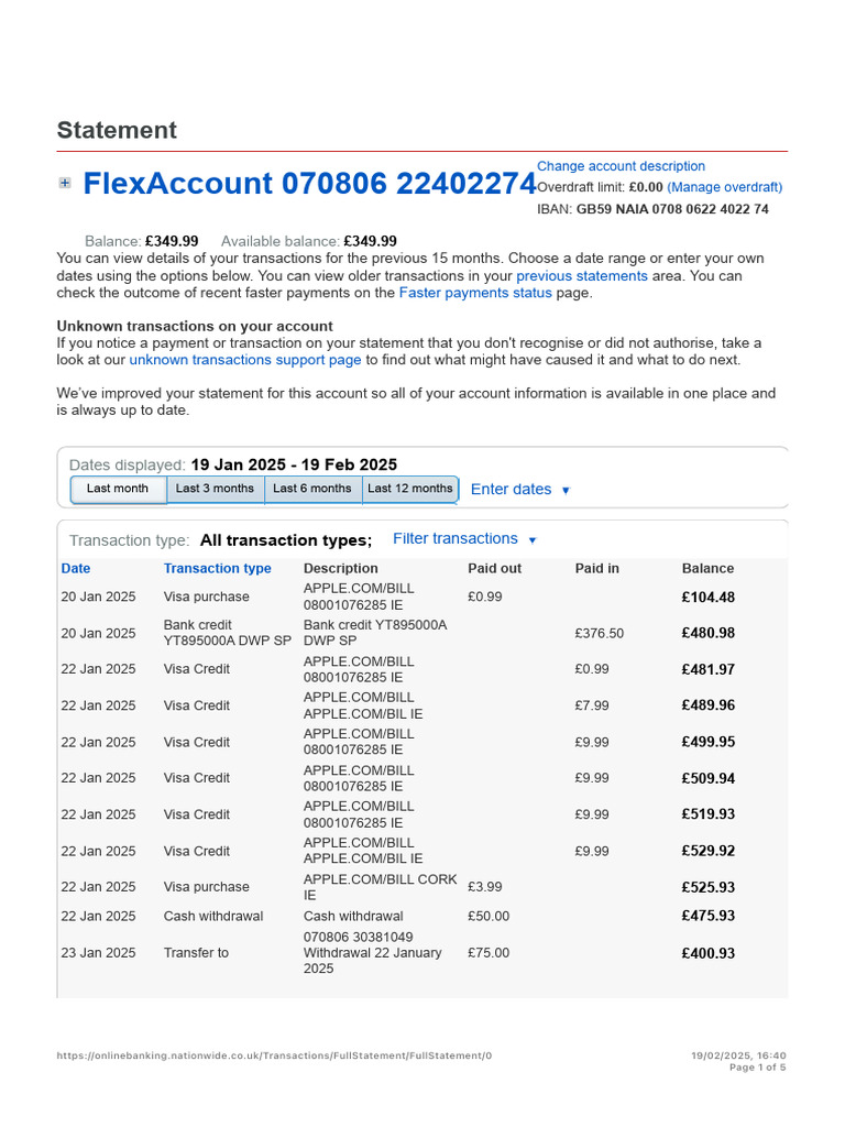 Full Statement - Nationwide Internet Bank | PDF | Apple Pay | Debit Card