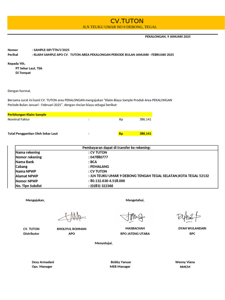 REVISI KLAIM SAMPLe Januari Febeuari2025 (PKL) 2 | PDF | Microsoft ...