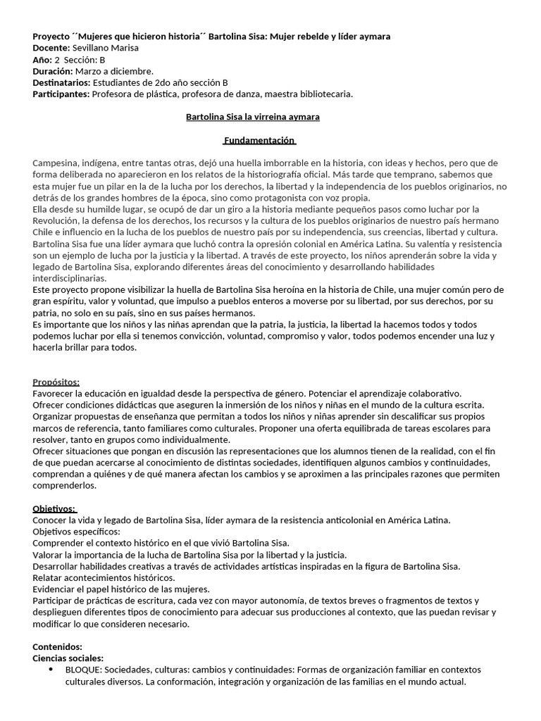 Bartolina Sisa: Heroína Aymara para Niños | PDF | Aprendizaje ...