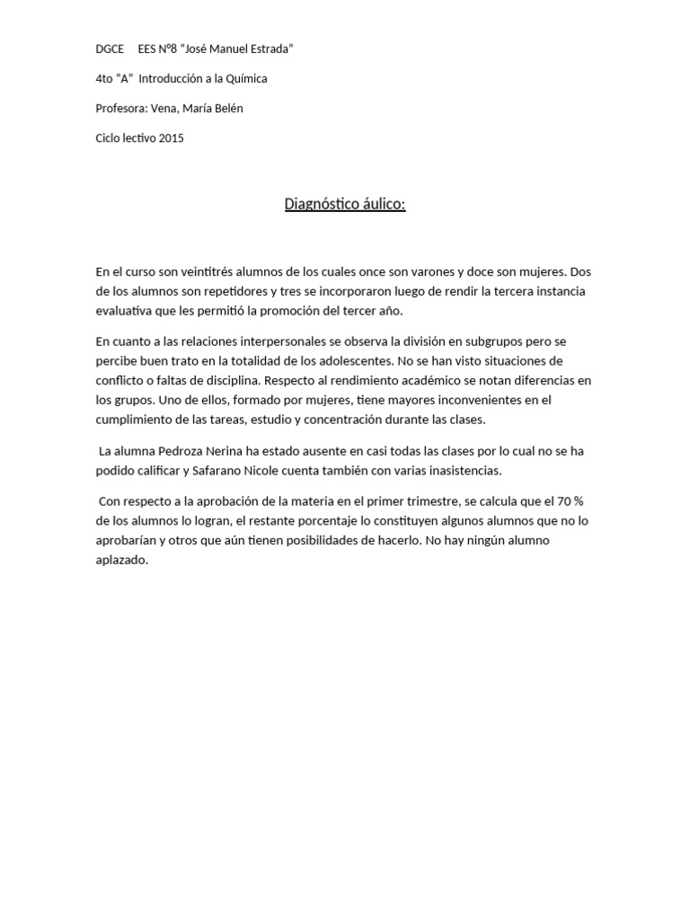 Diagnóstico 4to A Nacional | PDF