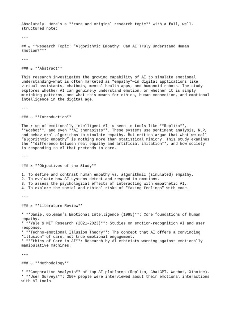 Algorithmic Empathy Can AI Truly Understand Human Emotion | PDF | Intelligence (AI) & Semantics ...